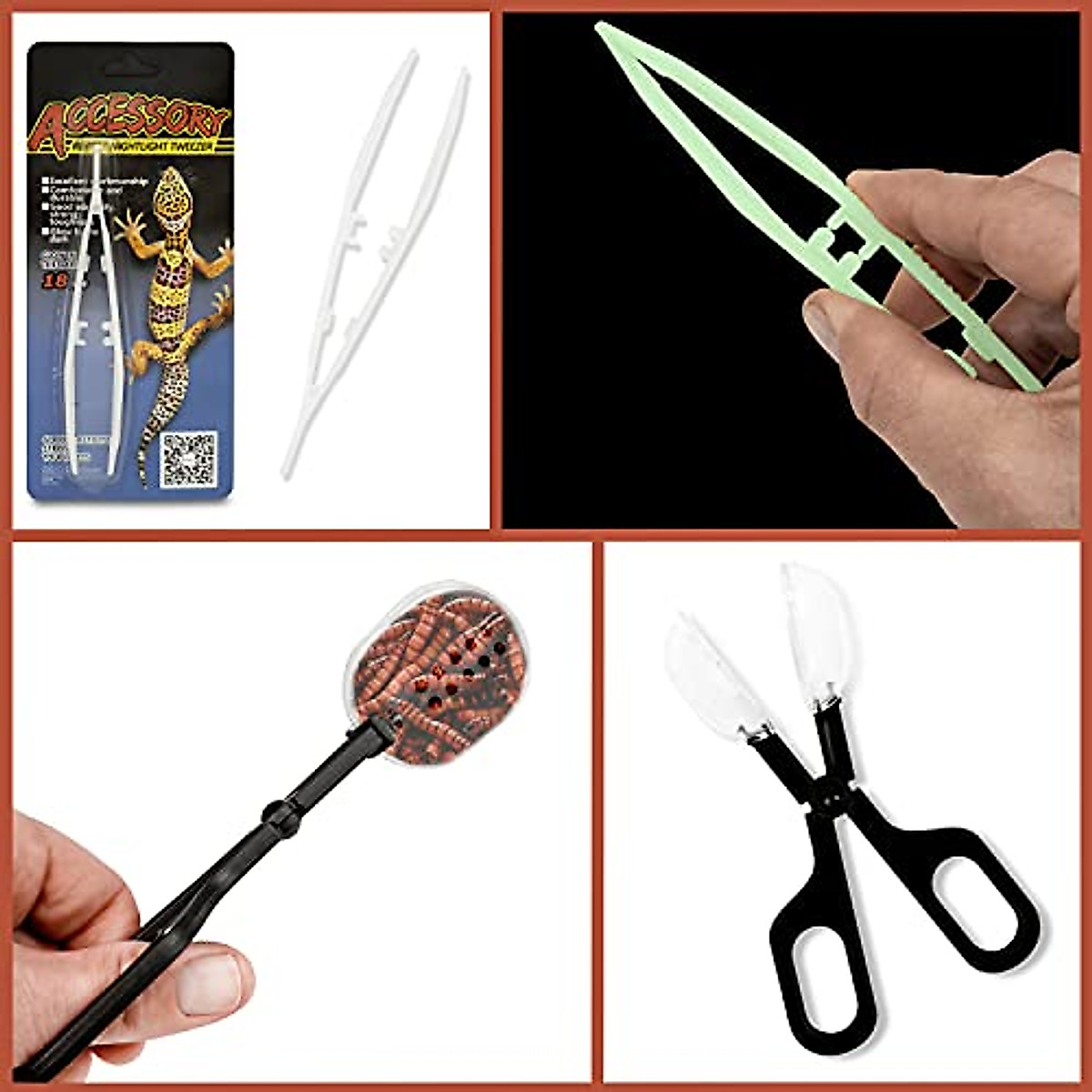 Kadako ® Reptile Lamp Stand - Adjustable Metal Heat Lamp Stand and Light Dome Support Fixture for Terrarium Enclosure, Aquarium and Tank - Includes Our Feeding Accessories Kit