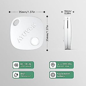 ATUVOS Luggage Tracker, Key Finder, Smart Bluetooth Tracker Pairs with Apple Find My (iOS Only), Item Locator for Bags, Wallets, Keys, Waterproof IP67, Anti-Lost 2 Pack