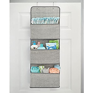 mDesign Fabric Baby Nursery Hanging Organizers for Over the Door Storage for Kids - 3 Pocket Organizer Caddy with Hooks for Clothing, School, Diaper, Toy, Outfits - Lido Collection - Textured - Gray