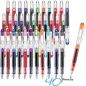 40 Pack Disposable Fountain Pens Set, Colored Ink Extra Fine Nib Classic Design Large Capacity Calligraphy Pens for Journaling, Office Supplies for Sketching, Writing