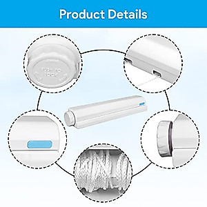Telescopic Clothesline, Telescopic Retractable Clothesline Telescopic Indoor Outdoor Wall Mounted Clothes Dryer Line, Wall Mounted Clothes Hanging Line(5Ropes) White