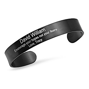 Forevergifts USA Free Engraving - Stainless Steel Black IP Plated Quality Cuff Bracelet