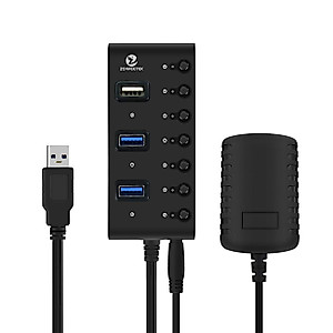 USB Hub 3.0 Network Hubs 7-Port USB 3.0 Hub with Smart Charging Port and Individual On/Off Power Switches for Windows 10/8 / Vista/XP and Mac OS X, Linux and Chrome OS
