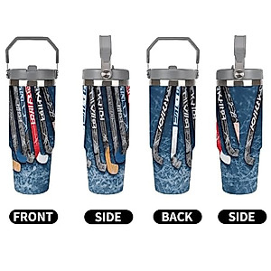 WITHSBKK 30oz Car Cup Ice Hockey Sticks Printed with Portable, Stainless Steel Travel Mug, Vacuum Insulated Tumbler And Straw, Leakproof for Car & Outdoor, UV Printed Design