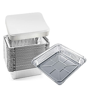 TBUY ROSE Aluminum Trays with Lids 9x9 for Serving Food Turkey Catering Disposable Aluminum Foil Pans for Baking Cakes, Bread, Meatloaf, Lasagna, 30 Pack Sliver 9x9x2