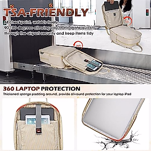 NUBILY Laptop Backpack for Women 15.6 Inch Waterproof Travel with USB Hole Fashion Work Business Computer Purse Large Teacher Nurse Bags Casual Daypacks College Business, Apricot