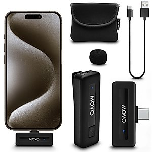 Movo Wireless Mini USB-C Wireless Microphone for iPhone 15 - iPhone 15 Microphone Compatible with iPhone 15 Pro Max - 10HR Battery Life, 164ft Range