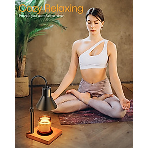 PRIORARE Candle Warmer Lamp with 2 x 50W Bulbs, 4-Gear Dimmer Electric Candle Warmer Oak Base, 2H/4H/8H Timer Candle Lamp, Scented Jar Candles Heater