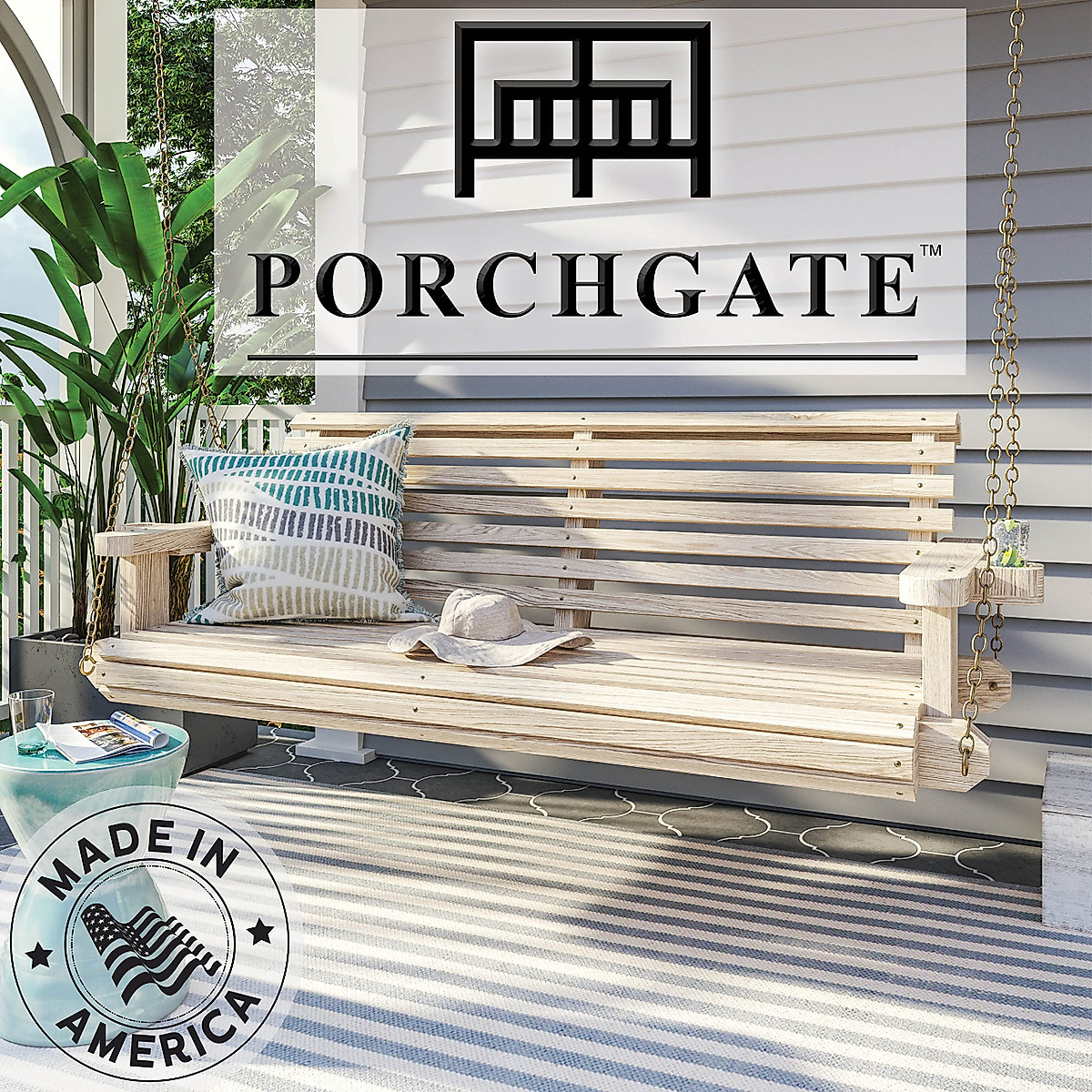 Porchgate Amish Heavy Duty 800 Lb Roll Comfort Treated Porch Swing W/Chains (5 Foot, Unfinished)