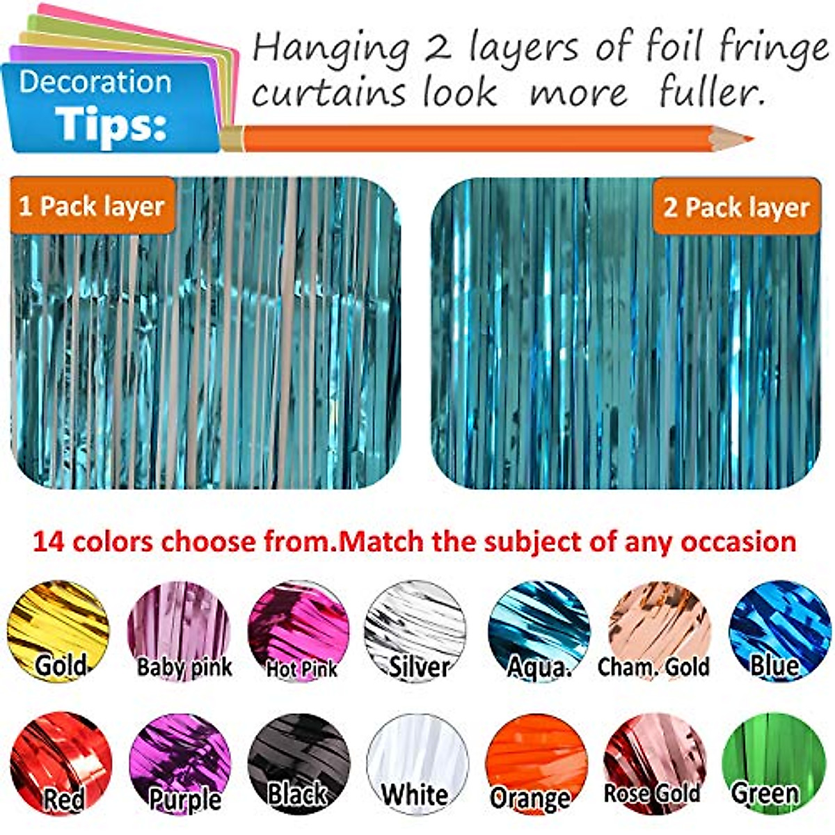 Moohome 4 Pack 3ft x 8ft Aquamarine Foil Fringe Curtain, Tinsel Door Fringe Backdrop Curtain for Birthday Wedding Engagement Graduation Celebration Bachelorette Party Decorations