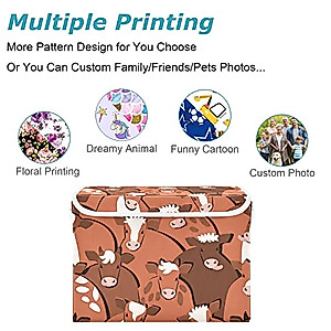 CaTaKu Cartoon Cow Animals Storage Bins with Lids and Handles, Fabric Large Storage Container Cube Basket with Lid Decorative Storage Boxes for Organizing Clothes