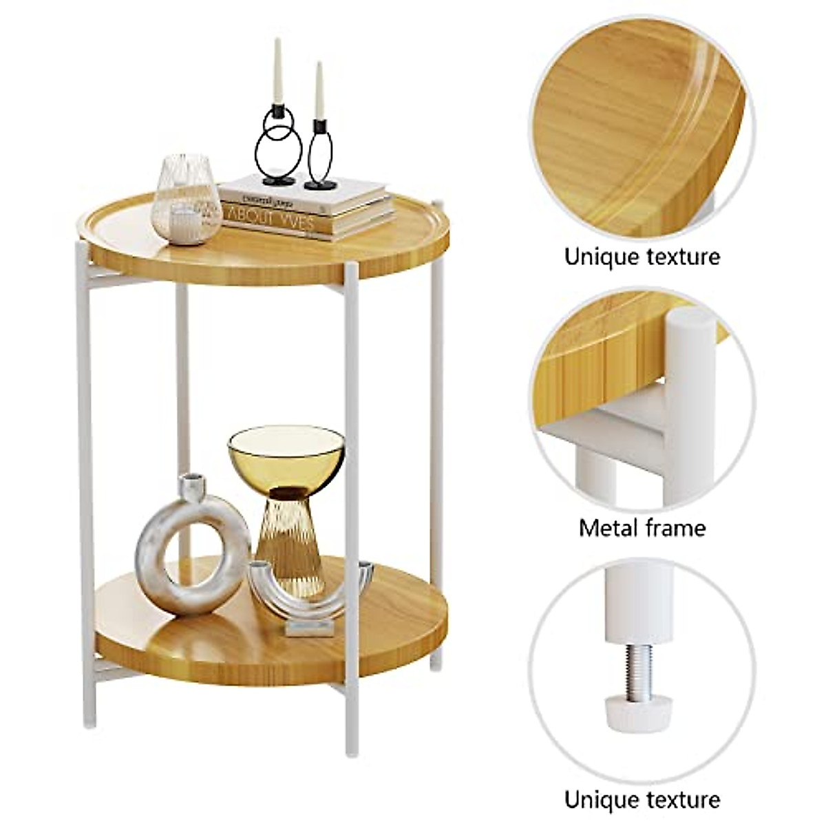 Round End Table,Side Table Modern Nature Texture Coffee Table Nightstand Bedside Wood Table Outdoor & Indoor Accent Table for Small Spaces,Bedroom,Patio