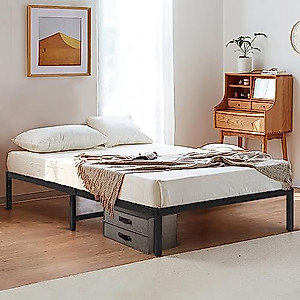 LUSIMO Twin Bed Frame 14 Inch Metal Bed Frame with Storage Twin Size Platform Bed Frame No Box Spring Needed Heavy Duty Steel Slat and Anti-Slip Support Easy Quick Lock Assembly Black