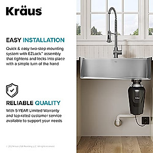 Kraus KWD100-75MBL WasteGuard Continuous Feed Garbage Disposal with 3/4 Horsepower Ultra-Quiet Motor for Kitchen Sinks with Power Cord and Flange Included, 15.25 inch, Black
