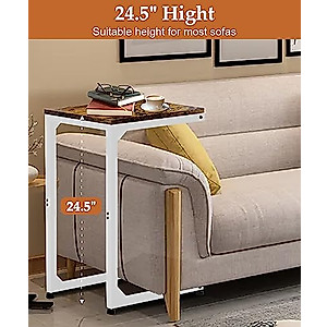 Artigarden C Table End Table with Metal Frame Small Side Table for Couch, Sofa TV Tray Table for Living Room, Bedroom, Bedside Bright White