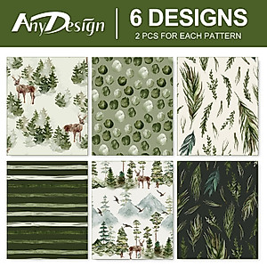 AnyDesign 12 Sheet Forest Theme Wrapping Paper Watercolor Woodland Gift Wrap Paper Bulk Green Tree Elk Art Paper for Birthday Wedding Baby Shower DIY Crafts Gift Packing, 19.7 x 27.6, Folded Flat