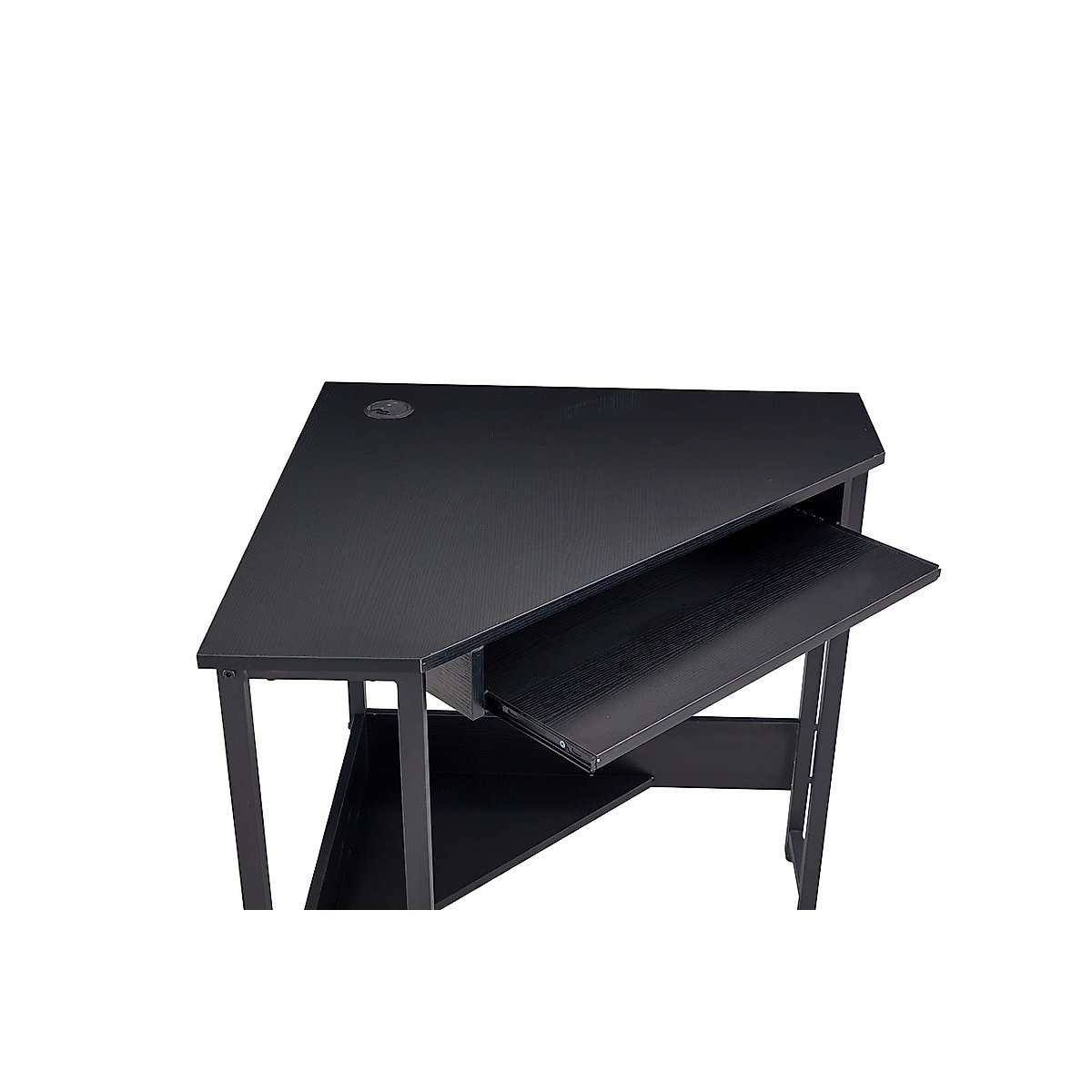 LKKRO Triangle Computer Desk,Corner Desk with Smooth Keyboard Tray& Storage Shelves,Compact Home Office,Small Desk with Sturdy Steel Frame As Workstation for Small Space,Black,28.34''L 24''W 30.11''H