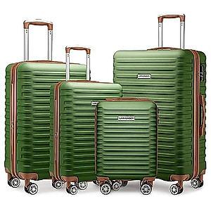 LARVENDER Luggage Sets 4 Piece, Expandable(Only 24"&28") ABS Suitcase with 360° Spinner Wheels, Durable Luggage Sets Clearance Carry On Luggage Suitcase Set For Women Men, Green