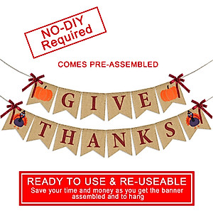 Give Thanks Burlap Banner| ThanksGiving Burlap Banner Thanksgiving Decorations| Rustic Thanksgiving Turkey Pumpkin Bunting| Thanksgiving Party Supplies Fireplace Mantle Decor