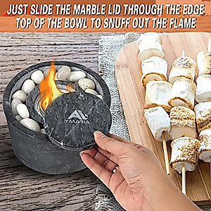 A AIFAMY Tabletop Fire Pit Marble Table Top Fire Pit Bowl, 7" Mini Personal Fireplace for Indoor and Outdoor, Smokeless Clean-Burning Bio Ethanol Fire Pit for Smore’s Maker(1.5h Burning Time)