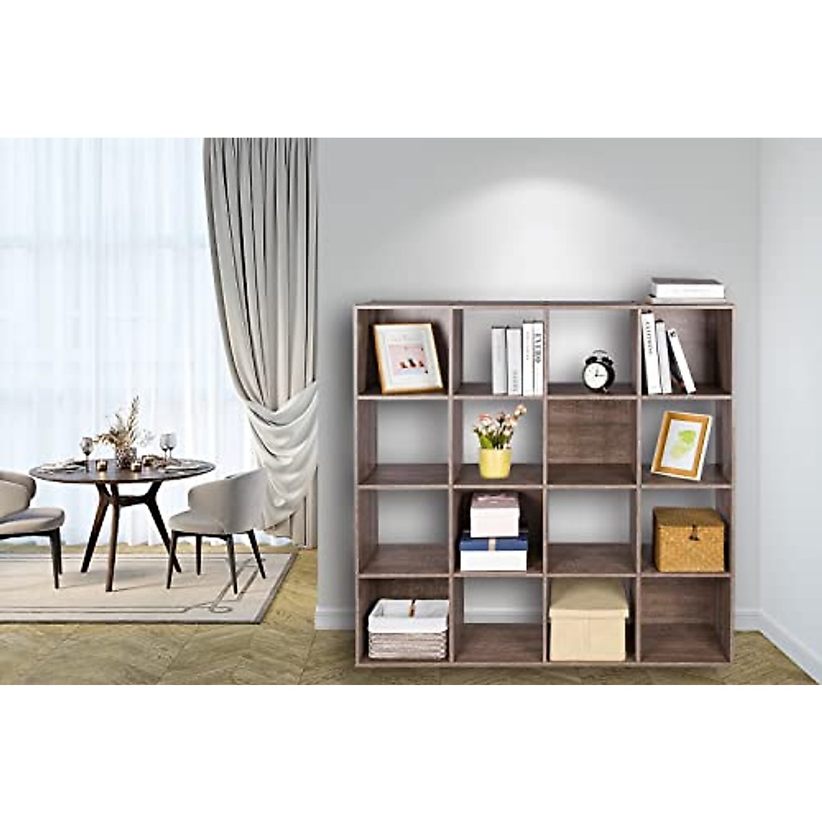PACHIRA E-Commerce US 16 Cube Wooden Storage Organizer Bookcase, Bookshelf System Display Compartments, Sturdy Room Cube, Toy Storage Shelf, Rustic Brown Oak