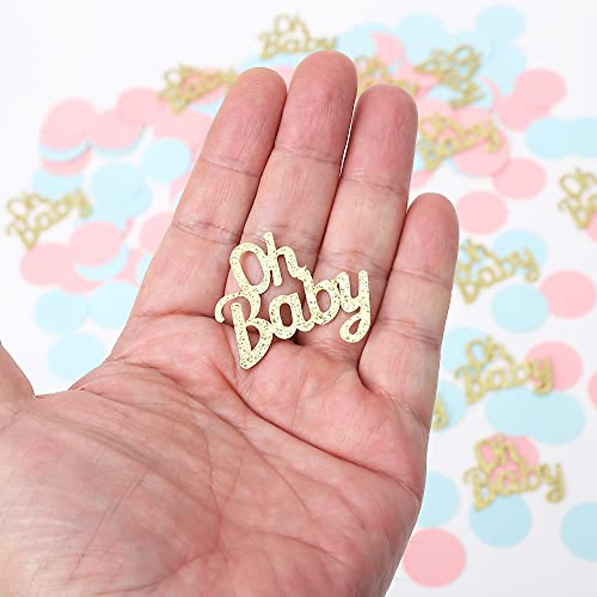 220 Pcs Gender Reveal Confetti Glitter Oh Baby Shower Confetti Pink Blue Round Table Confetti for Baby Shower Gender Reveal Party Decorations