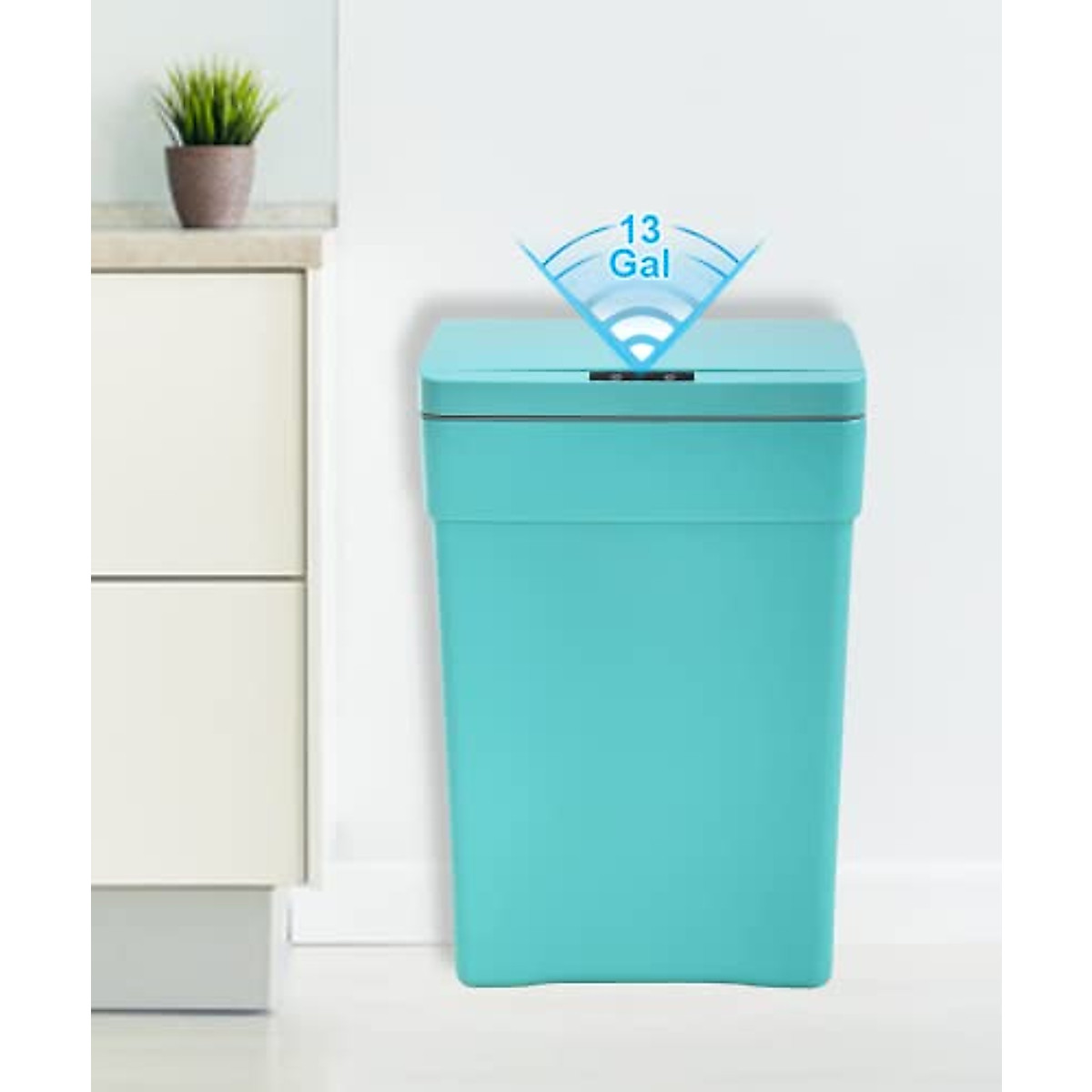 13 Gallon 50L Touch Free Automatic Trash Can High Capacity Plastic Garbage Can Trash Bin with Lid for Kitchen Living Room Office Bathroom, Electronic Touchless Motion Sensor Automatic Trash Can, Blue