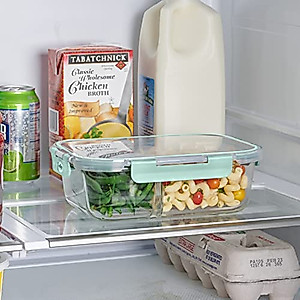 edge 2 Section Airtight Rectangle Glass Food Locktop Container (1500ML) 2 Pack, Mint