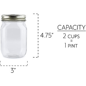 Cornucopia Brands Small Coin Bank Jars (4-Pack, Clear); 16oz Clear Plastic Mason Jar Coin Banks w/Gold Slotted Lids