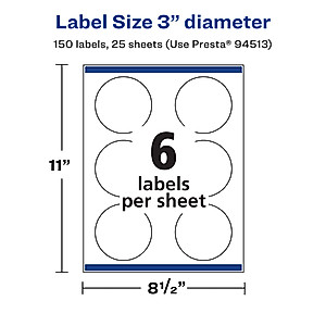 Avery Waterproof Round Labels with Sure Feed, Print to the Edge, 3" Diameter, 150 White Labels (36591)