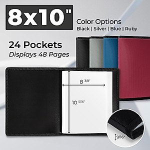 Dunwell 8x10 Photo Album Book - (Black), Art Portfolio Binder for 8 x 10 Pictures, 24 Clear Sleeves Display 48 Pages, 10x8 Sheet Protector Folder for Kids Artwork, Sketches, Prints