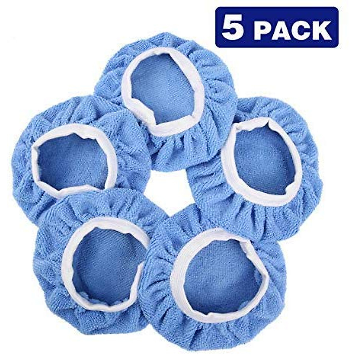 5PCS Car Buffer Bonnets, Cotton Plush Bonnet Pad Blue 9-10 inch Waxers Bonnet Set, Polishing Waxing Cover for Buffer Polisher