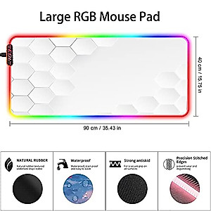 Gaming Mouse Pads Hexagon Shaped White Large RGB Mousepad XL Desk Computer Pad Gaming Accessories Extended Led Mouse Pad XXL Big Keyboard Desk Mat with Lock Edge 50X100Cm