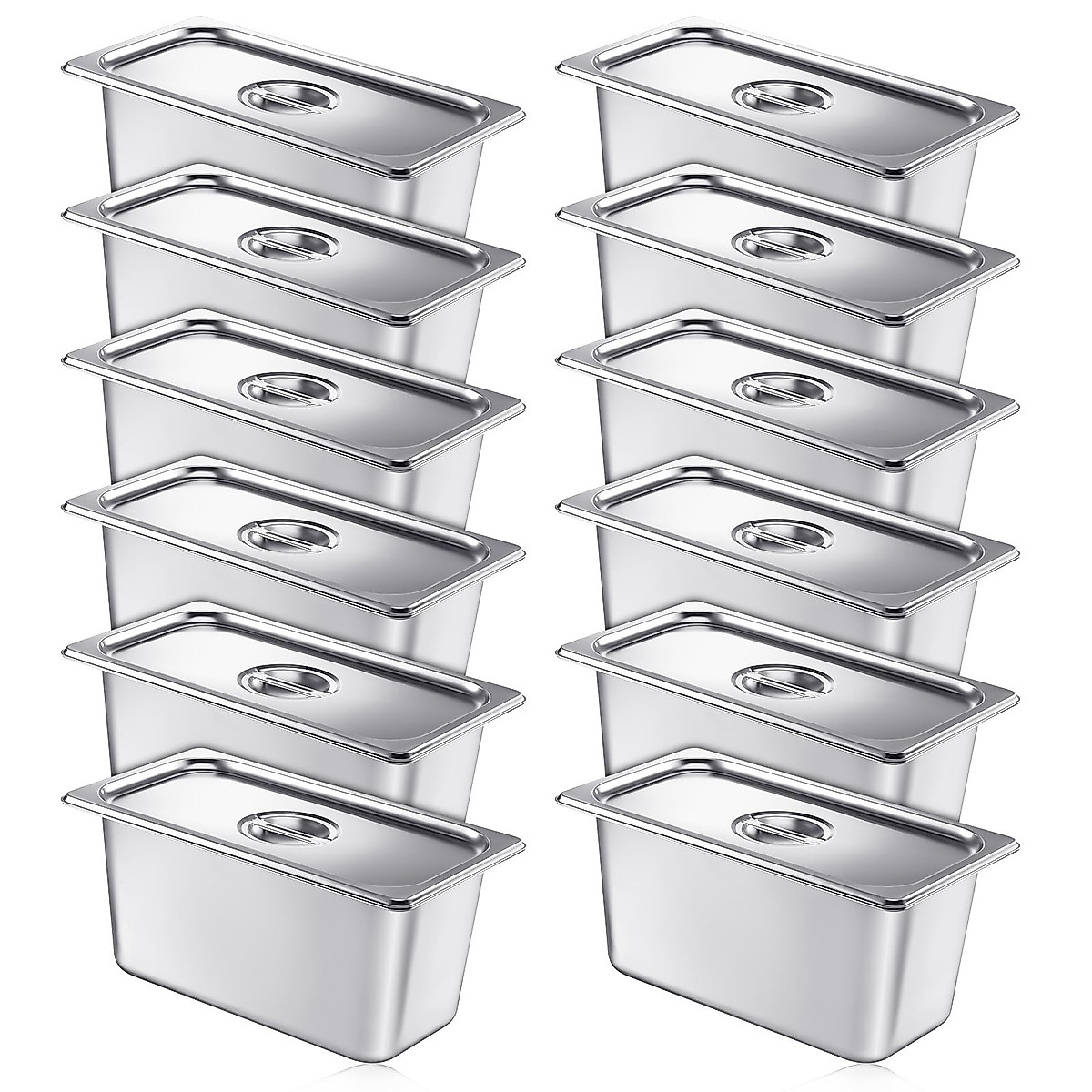 Mifoci 12 Pack Stainless Steam Hotel Pan with Lid, Steam Table Pan Restaurant Supplies Reusable Anti Rust Steam Pan Water Pan for Home, Party, Restaurant, Hotel, Buffet (1/3 Size x 6 Inch Deep)