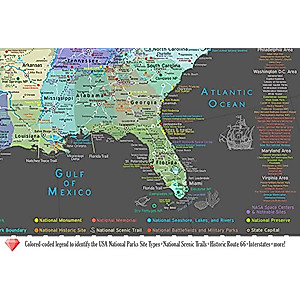 National Parks Map Poster with 600+ NPS Site and USA Travel Destinations - Slate Edition (24W x 18H inches)