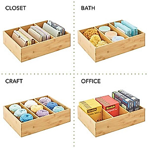 mDesign Bamboo Divided Tea & Food Storage Organizer Container Box - Wooden Holder Case for Tea Bags, Coffee, Snacks, Sugar, Sweeteners, and Small Packets - Echo Collection - Natural Wood