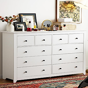 EnHomee White Dresser, Dresser for Bedroom with 10 Wood Drawers Dressers & Chests of Drawers with Smooth Metal Rail, Wide Storage Dressers Organizer for Hallway, Bedroom, 52.2W*15.8" D*35.8" H