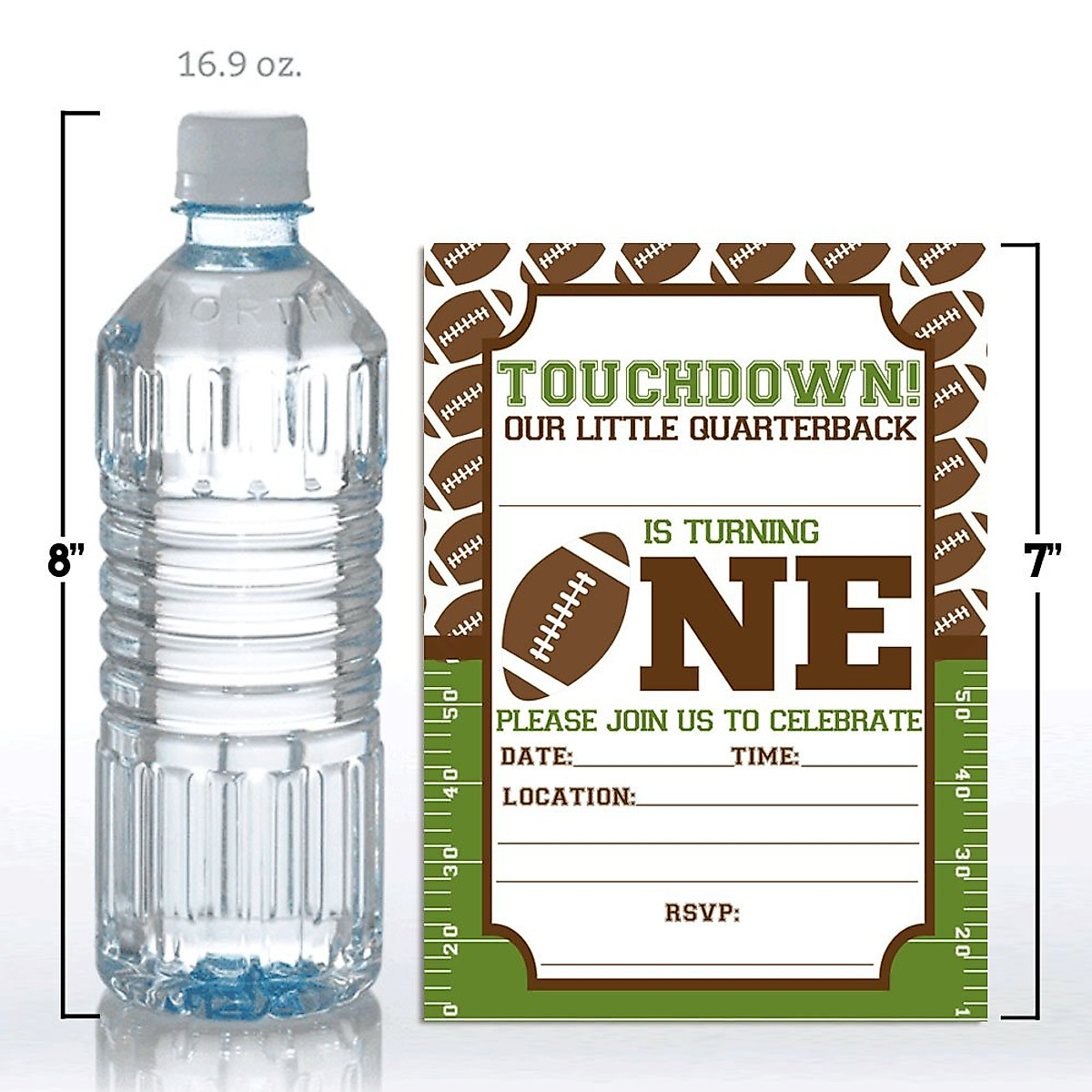 Touchdown Football First Birthday Party Invitations, 20 5x7 Fill In Cards with Twenty White Envelopes by AmandaCreation