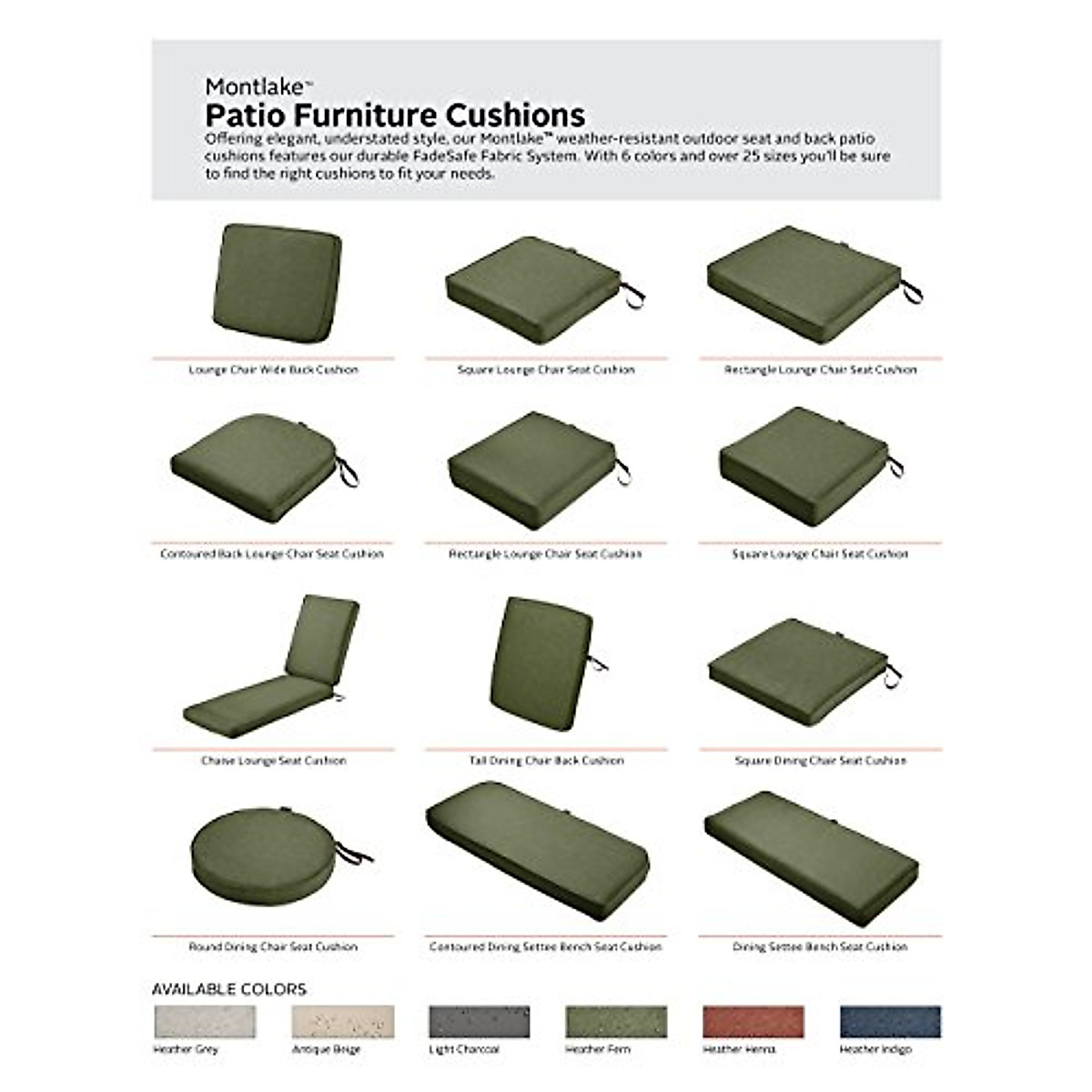 Classic Accessories Montlake FadeSafe Water-Resistant 80 x 26 x 3 Inch Outdoor Chaise Lounge Cushion Slip Cover, Patio Furniture Cushion Cover, Heather Fern Green, Patio Furniture Cushion Covers