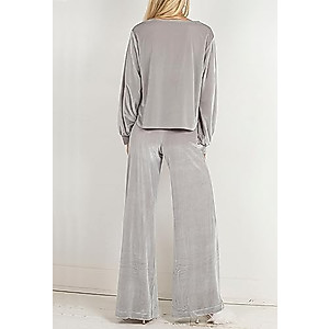 Pink Queen Sweatsuits For Women Set 2 Piece Outfits Pullover Crop Top Loose Long Pants Pajamas Sets Light Grey XL