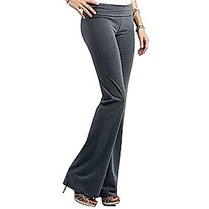CNC STYLE P001 Women's Women's Comfy Cotton Foled Waist Stretch Bootcut Yoga Leggings High Waisted Bootleg Flare Work Pants, Charcoal Grey, Medium