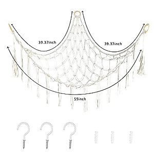 Stuffed Animal Hammock, DOUBLE-N Macrame Toy Hammock Toy Storage Hammock Plush Corner Net Tassels Boho Hammock Organizer Display Net for Nursery Bedroom Kids Room, Christmas Gift