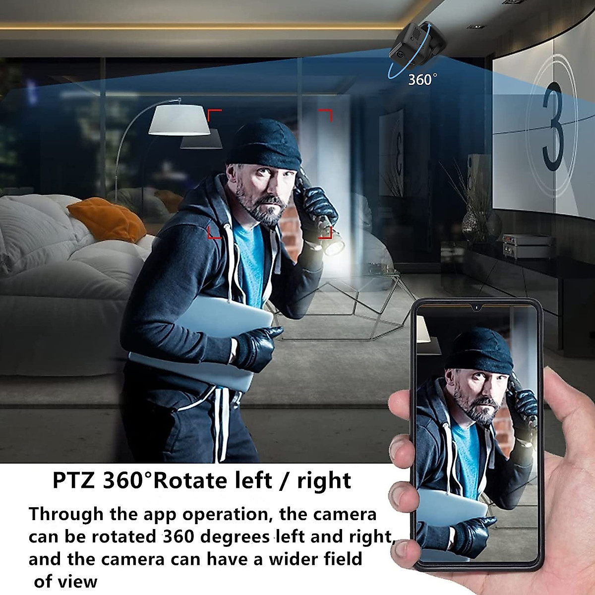 Mini Hidden Camera - Spy Camera PTZ 360° Rotate Left/Right - WiFi HD 1080P Camera PIR 50-Days Standby/Low Power Consumption Motion Detection Video Recorder Night Vision Security Small Cam