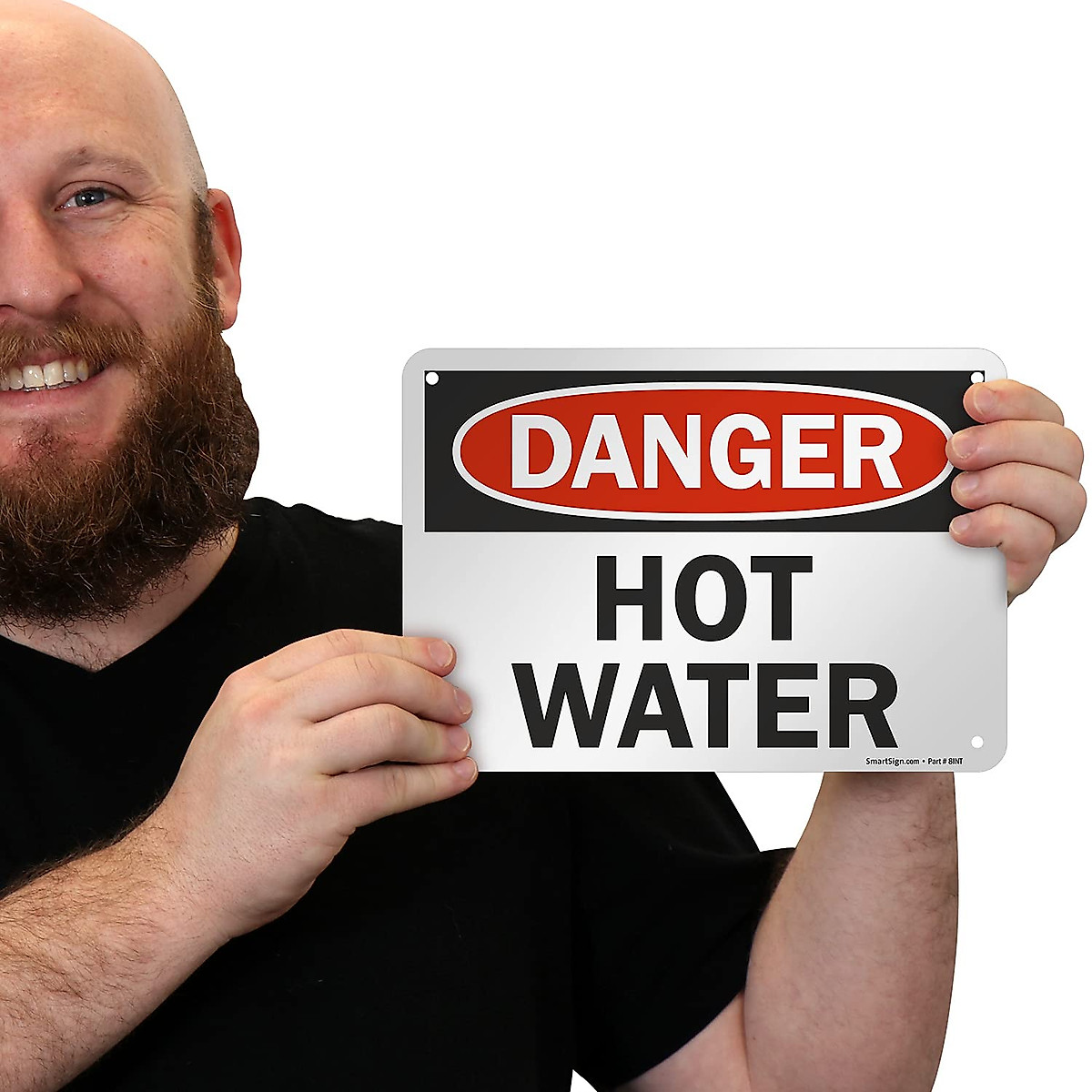 SmartSign 7 x 10 inch “Danger - Hot Water” OSHA Sign with Pre-Cleared Holes, Digital Printing, 55 mil HDPE Plastic, Red, Black and White