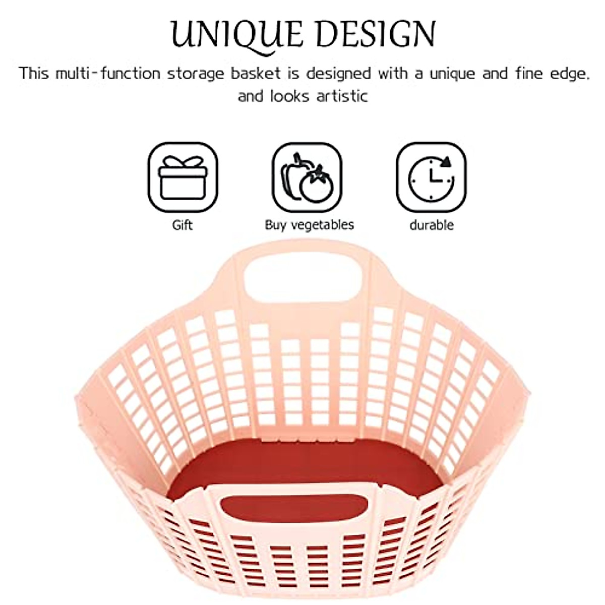 2pcs Handles Baskets Shopping Grocery Bathroom Multi- function Pink Storage Foldable Fruits Handle Snacks Portable Home with Design Shower Household Hollow- out Plastic