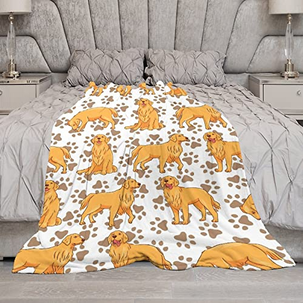 Golden Retriever Blanket Gifts, Dog Pattern Flannel Fleece Throw Blanket Soft, Lightweight, Comfortable, Warm Golden Retriever Themed Blanket for Humans Adults Kids