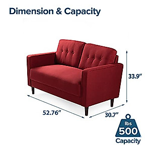 ZINUS Mikhail Loveseat Sofa / Ruby Red Sofa / Button Tufted Cushions / Easy, Tool-Free Assembly