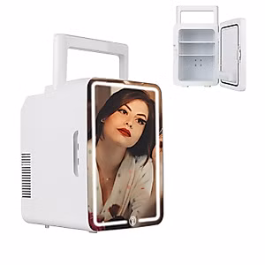Saint Kang Skincare Fridge 12L Hot&Cold, Portable Makeup Fridge with Mirror and Light, AC/DC Beauty Fridge for Bedroom, Office and Car(White)