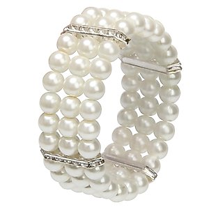 Coolrunner Ladies 3 Rows Faux Pearls Accent Off White Stretch Wrist Bracelet Jewelry