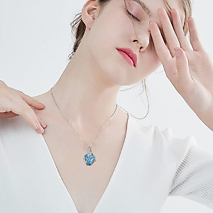 TOUPOP March Birth Flower Cremation Jewelry for Ashes Sterling Silver March Birthstone Urn Necklace with Aquamarine Heart Crystal Daffodils Memorial Keepsake w/Funnel Filler for Women